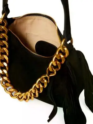 TWINSET Medium Liliane Shoulder Bag With Fringed Detailing - Black