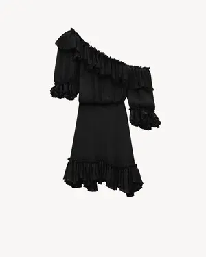 Saint Laurent Ruffled Silk Crepon Muslin Dress - Black