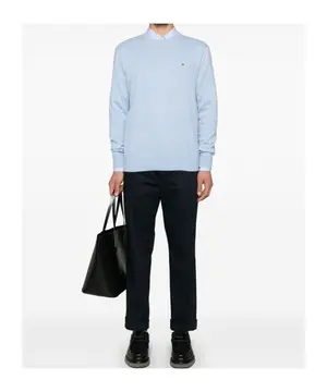 Tommy Hilfiger Crew Neck Knitwear With Embroidered Logo - Blue