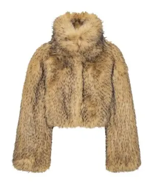 ROTATE BY BIRGER CHRISTENSEN Faux Fur Crop Jacket - Nude