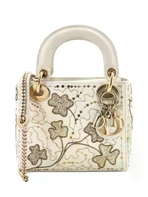 Dior Christian Dior Lady Dior Embroidered Calfskin Mini Satchel Gold