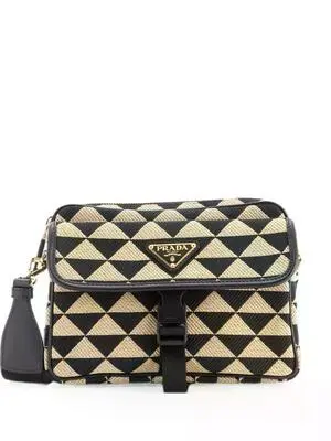 Prada Symbole Front Pocket Zip Messenger Jacquard Small Crossbody Bag - Neutrals
