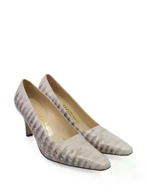 FERRAGAMO Croc-effect Almond-toe Pumps - Neutrals