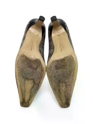 FERRAGAMO Croc-effect Almond-toe Pumps