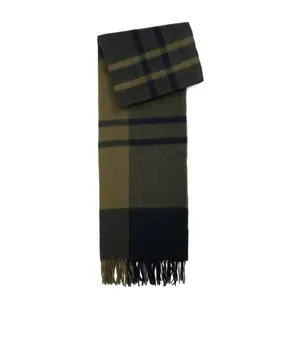 Barbour Tartan-check Fringed Scarf - Black/olive