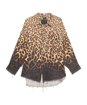 R13 Oversized Frayed Leopard Print Shirt - Multicolor