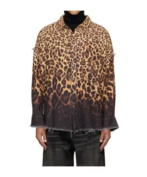 R13 Oversized Frayed Leopard Print Shirt - Multicolor