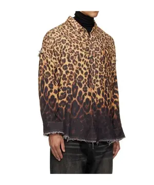 R13 Oversized Frayed Leopard Print Shirt