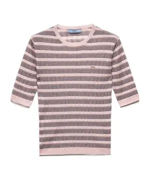Prada Short-sleeved Striped Cashmere And Silk Sweater