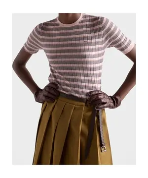 Prada Short-sleeved Striped Cashmere And Silk Sweater