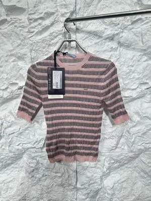 Prada Short-sleeved Striped Cashmere And Silk Sweater