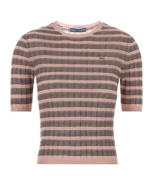 Prada Short-sleeved Striped Cashmere And Silk Sweater - Pink/blue