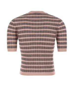Prada Short-sleeved Striped Cashmere And Silk Sweater - Pink/blue
