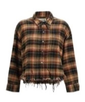 R13 Plaid Frayed Hem Shirt - Light Brown