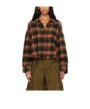 R13 Plaid Frayed Hem Shirt