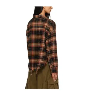R13 Plaid Frayed Hem Shirt