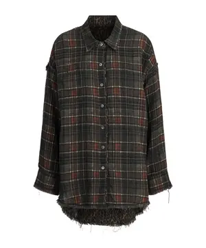 R13 Checked Distressed Reversible Shirt - Brown