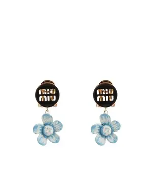 Miu Miu Flower Pendant Logo Plaque Earrings - No