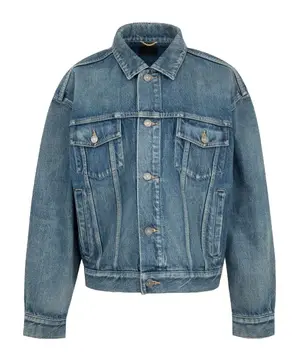 Saint Laurent Collared Long-sleeved Denim Jacket - Blue