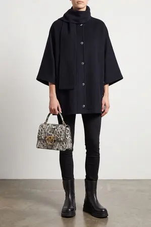 Pinko High Neck Buttoned Cape With Integrated Scarf