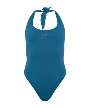 Balmain Sleeveless Halterneck One-piece Swimsuit With Logo
