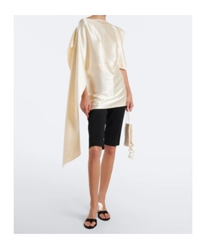 Magda Butrym Asymmetrical Draped Sleeve Silk Satin Top