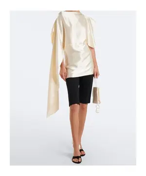Magda Butrym Asymmetrical Draped Sleeve Silk Satin Top