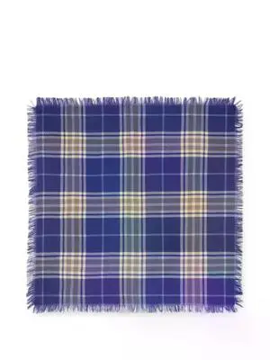 Eric Bompard Tartan Fringed Scarf - Blue