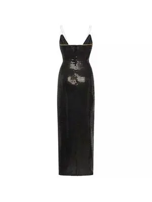 Alessandra Rich Sequined V-neck Maxi Dress With Bow Detail And Side Slit