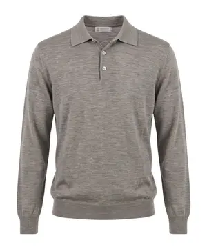 Brunello Cucinelli Collared Long-sleeved Knit Sweater - Gray