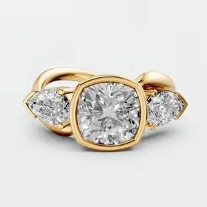 AYA FINE JEWELRY Cushion Cut Lab Diamond Three Stone Ring