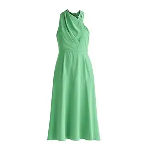 PAISIE Asymmetrical Neck Midi Dress With Tiered Hem And Back-tie Detail