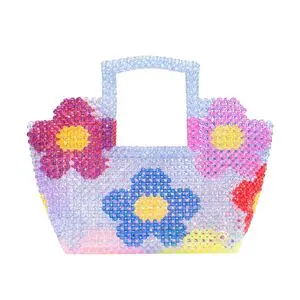 TILLIE BEADS Daisy Square Handle Tote Bead Bag Multicolour - White