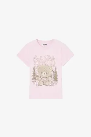 GANNI Baby Fit T-shirt With Forest Teddy Graphic - Pink