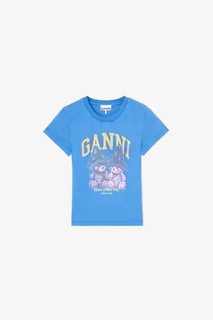 GANNI Baby Fit T-shirt With Mushroom Teddy - Blue