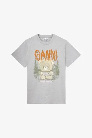 GANNI T-shirt With Forest Teddy - Grey