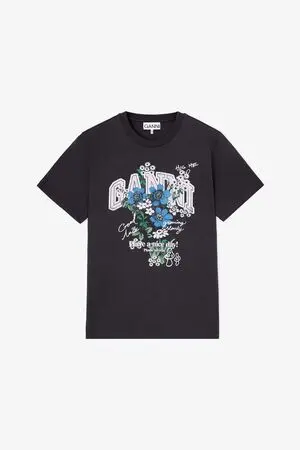 GANNI T-shirt With Flowers - Mixed