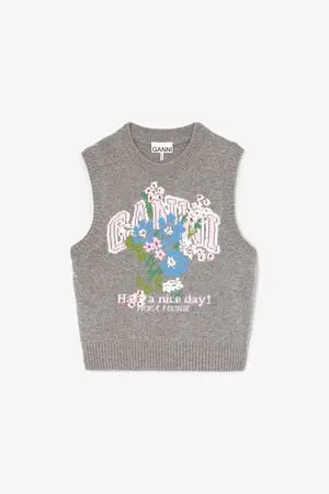 GANNI Floral Graphic Wool Vest