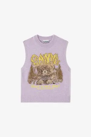 GANNI Wool Vest With Forest Teddy Graphic - Thistle