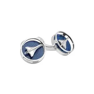 Tateossian Silver / Blue Rotating Concorde Cufflinks With Blue Enamel