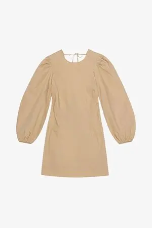 GANNI Cotton Poplin Open Back Mini Dress - Beige