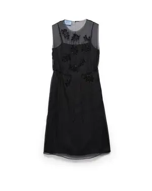 Prada Embroidered Silk Cigaline Dress - Black