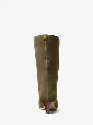 Michael Kors Daniela Suede Pointed Toe Kitten Heel Boots - Green