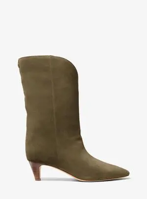 Michael Kors Daniela Suede Pointed Toe Kitten Heel Boots - Green