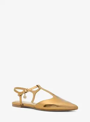 Michael Kors Cherie Snake Embossed Metallic Leather T-strap Flats