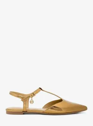 Michael Kors Cherie Snake Embossed Metallic Leather T-strap Flat - Gold