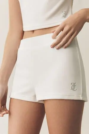 Juicy Couture X "wifey" Embellished High-waisted Velour Shorts