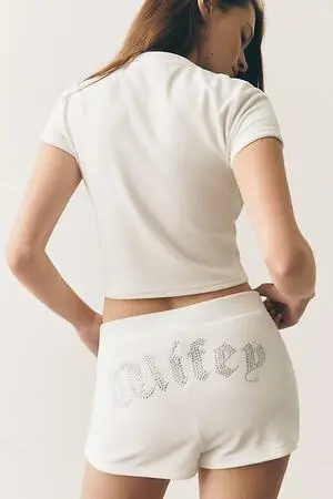 Juicy Couture X "wifey" Embellished High-waisted Velour Shorts