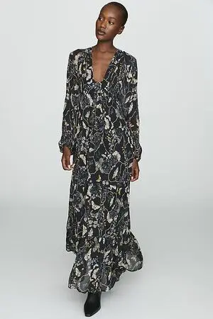 Anthropologie Sheer Chiffon Maxi Dress - Black Pattern