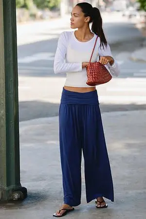 LYREBIRD Foldover Wide-leg Pants Modaluxe - Navy